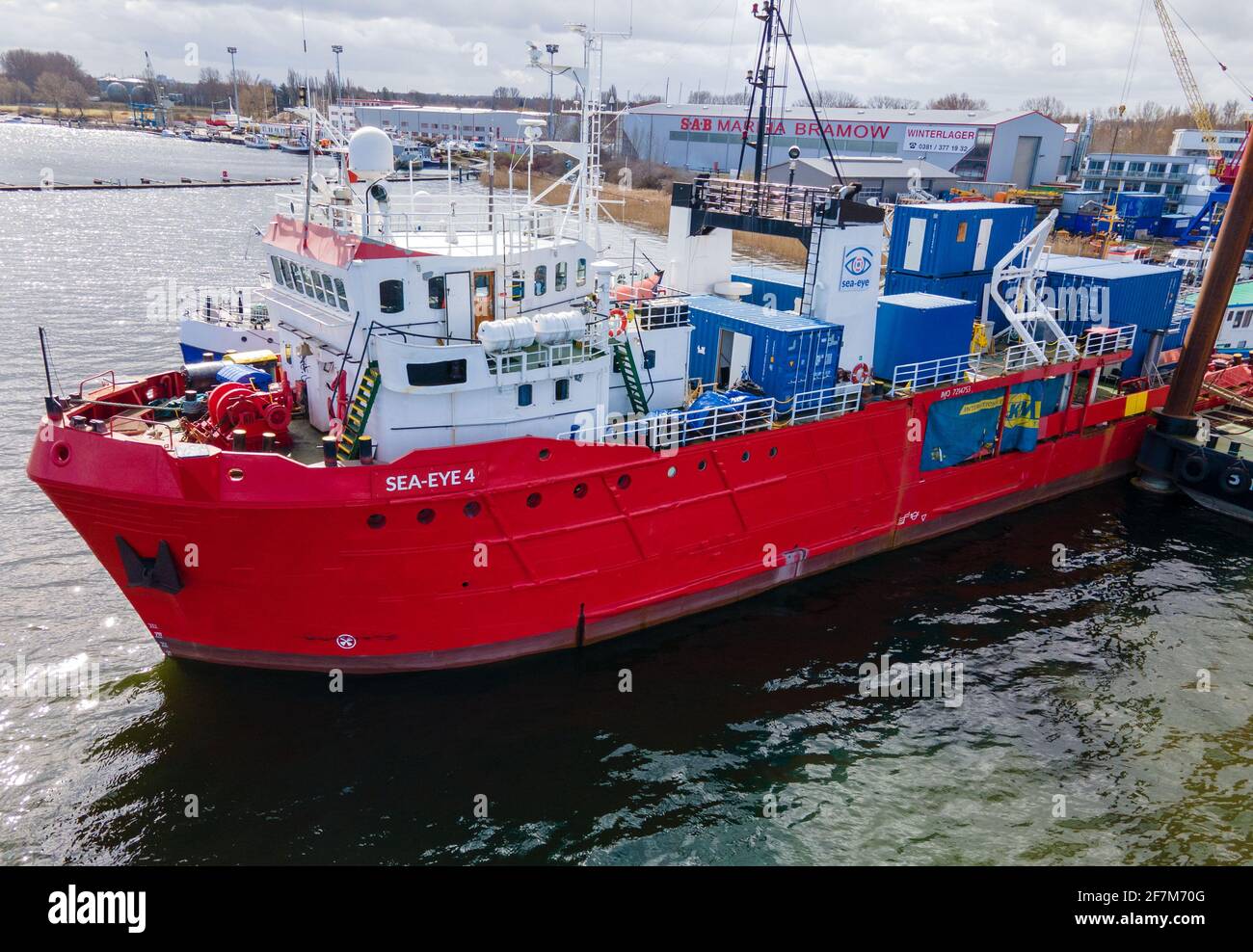 Rostock, Germany. 08th Apr, 2021. The rescue ship "Sea-Eye 4" is being ...