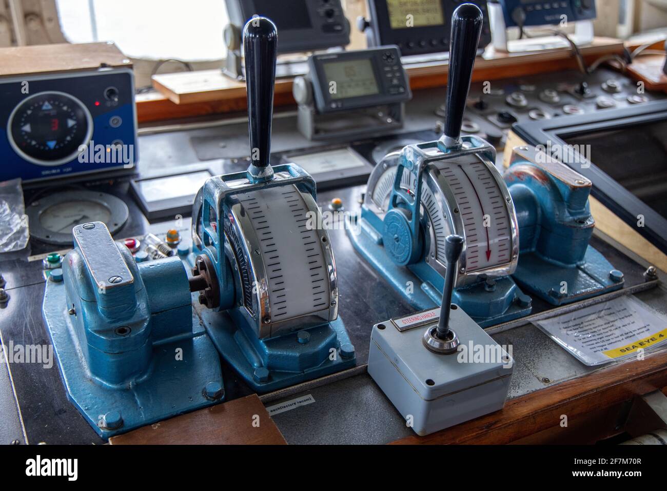 Rostock, Germany. 08th Apr, 2021. The helm on the bridge of the rescue ...