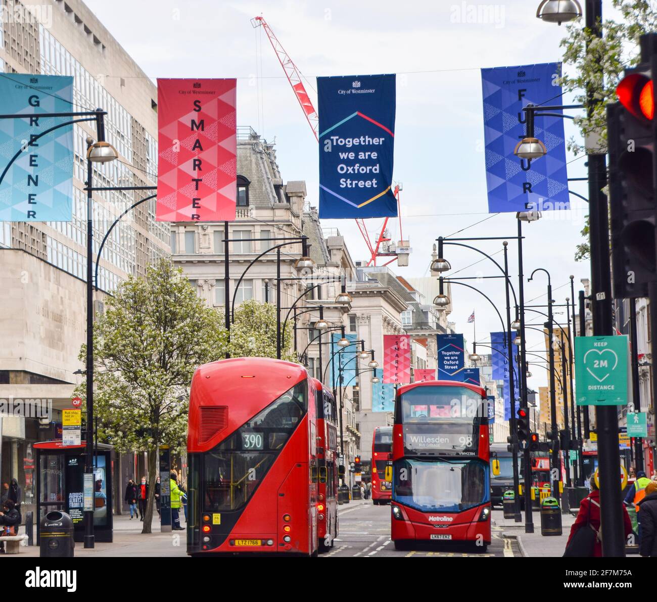 London, United Kingdom. 8th April 2021. New banners have been installed ...