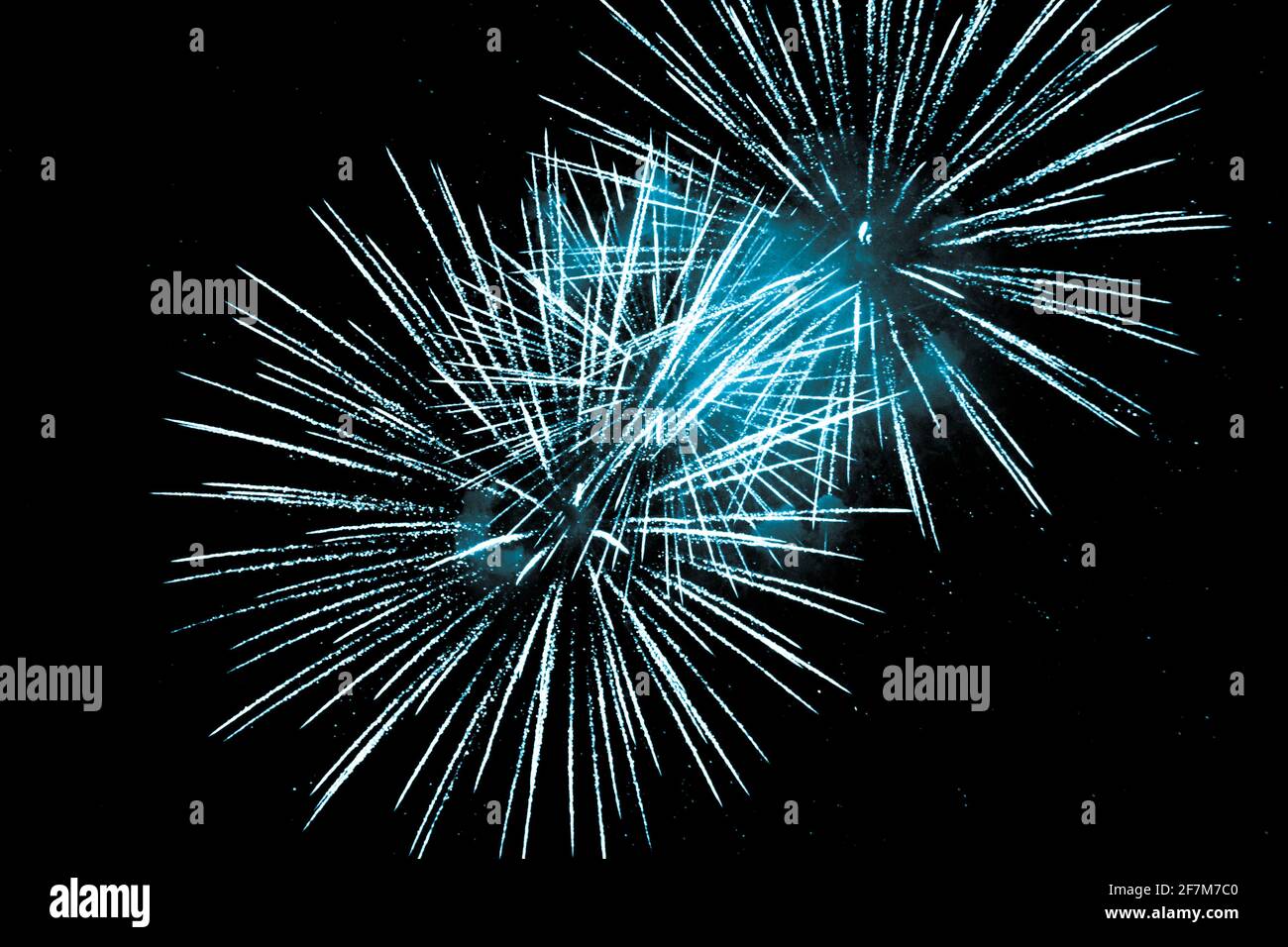 Luxury fireworks event sky show with blue big bang stars. Premium ...