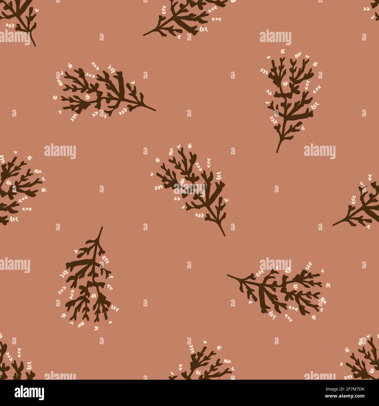 Seamless Minimalist Doodle Floral Pattern Background Calm Boho Earthy Tone Color Wallpaper 