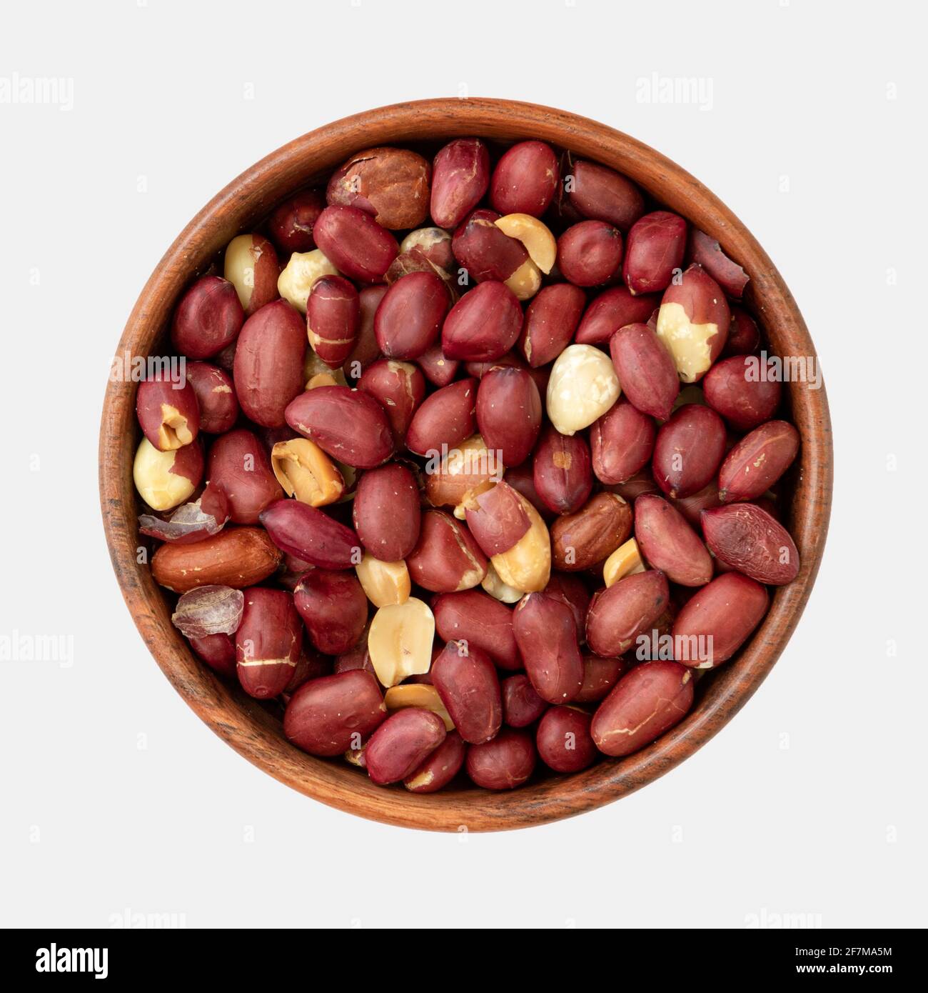 groundnuts in wooden bowl isolated on white background, salted roasted ...