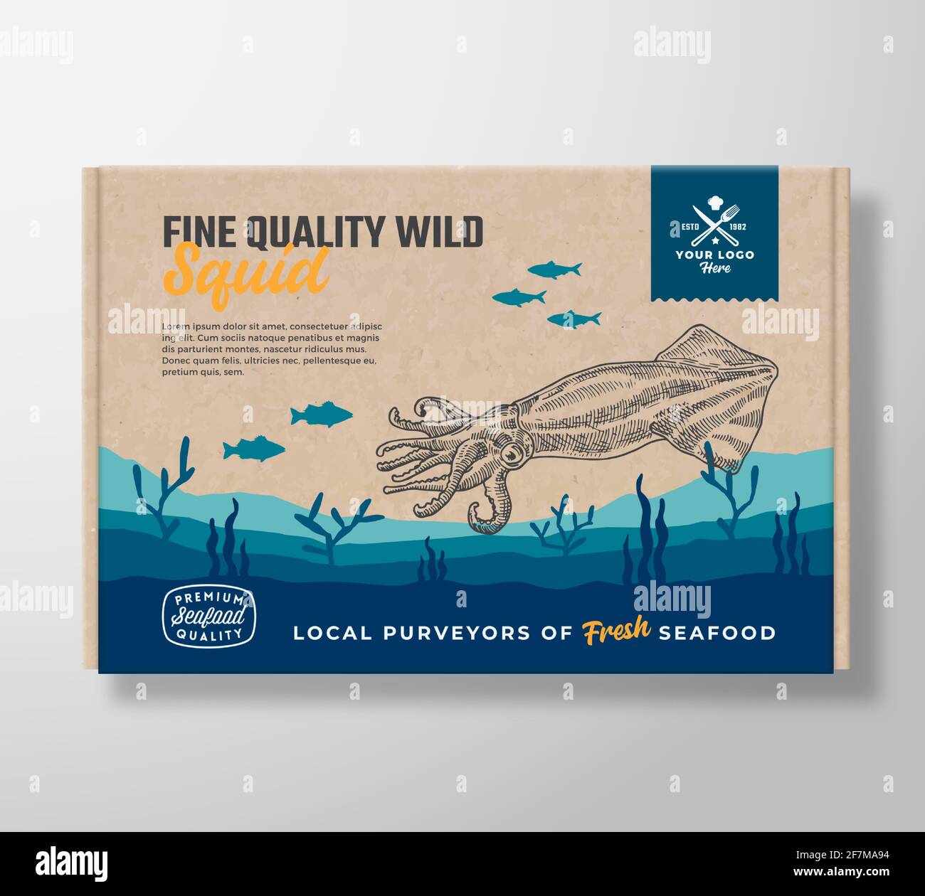Fine Quality Seafood Cardboard Box. Abstract Vector Food Packaging ...