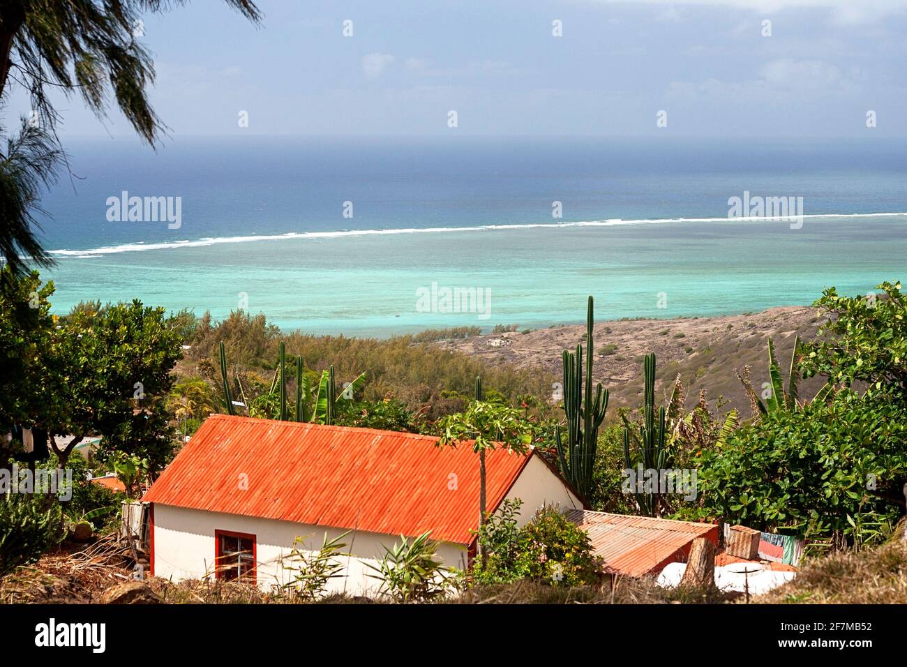 Small traditional house of a fisherman on a Rodrigues island in Indian ...
