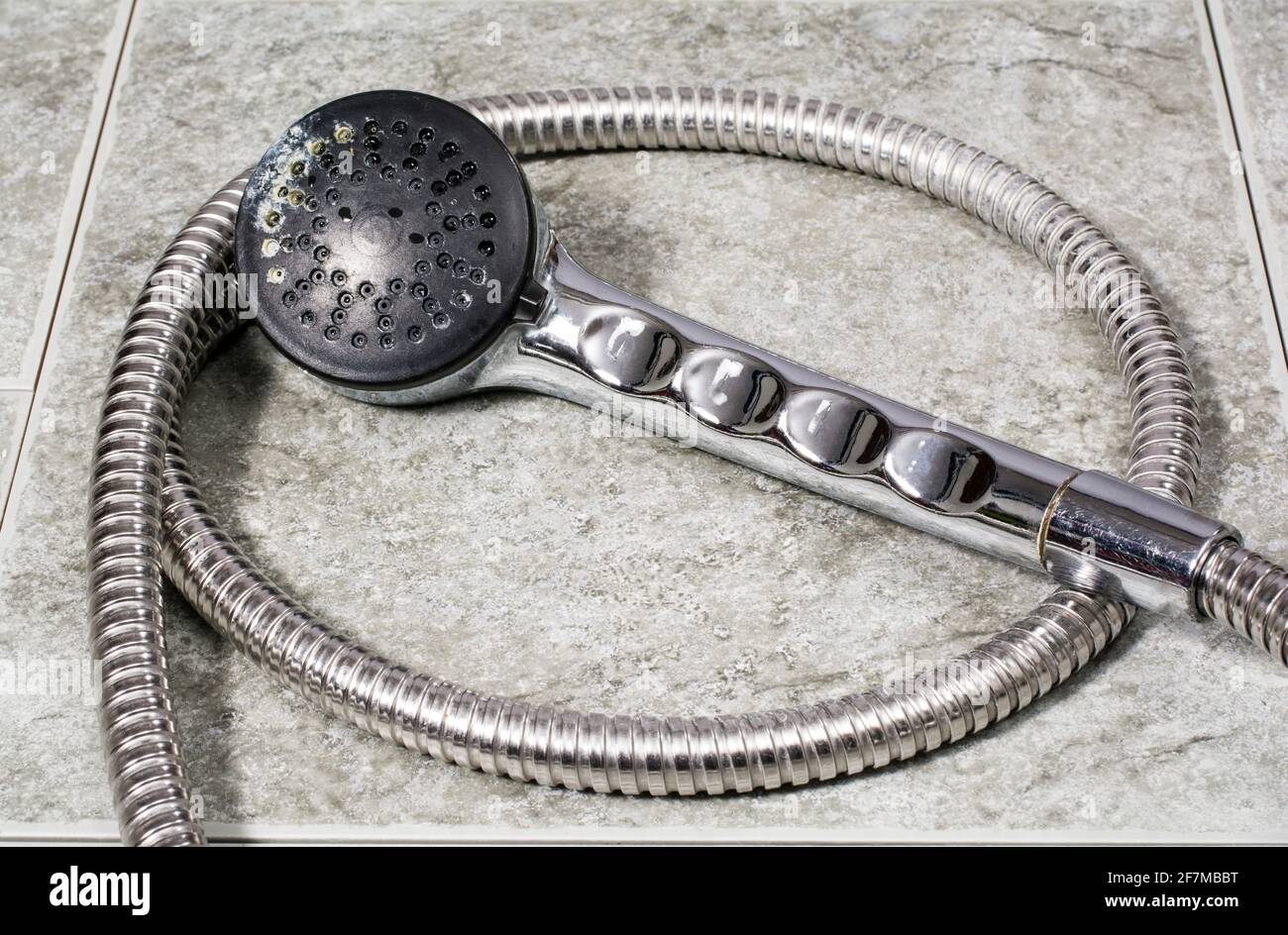 Simple shower head with limescale Stock Photo - Alamy