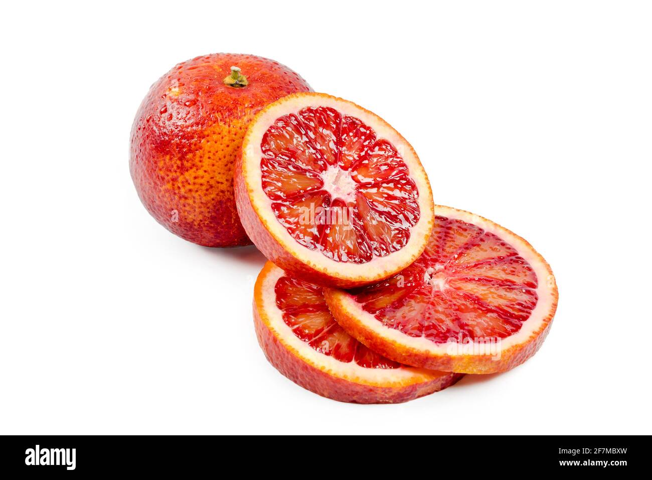 Bloody oranges whole and sliced isolated on white background. Red ...