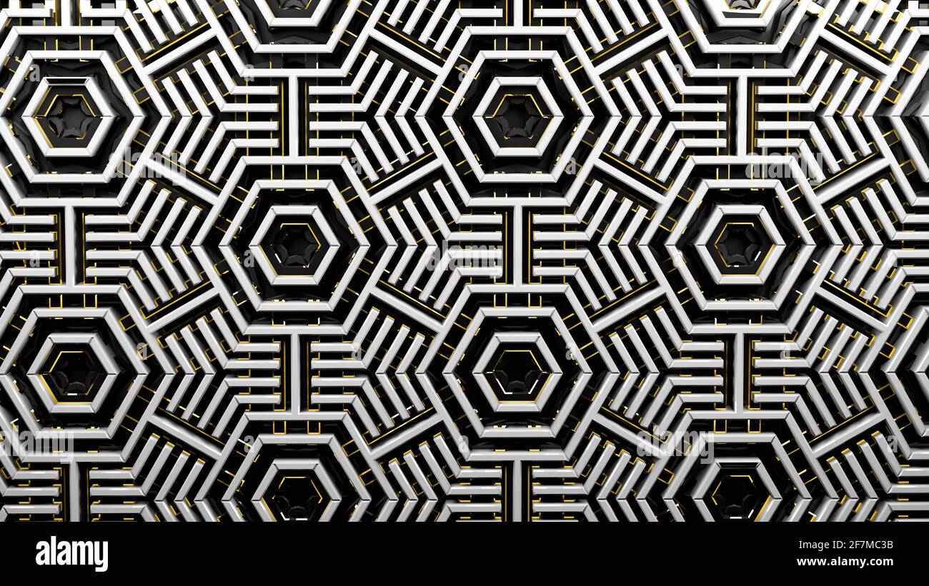 Abstract background with technology styled 3d pattern in hexagonal grid ...
