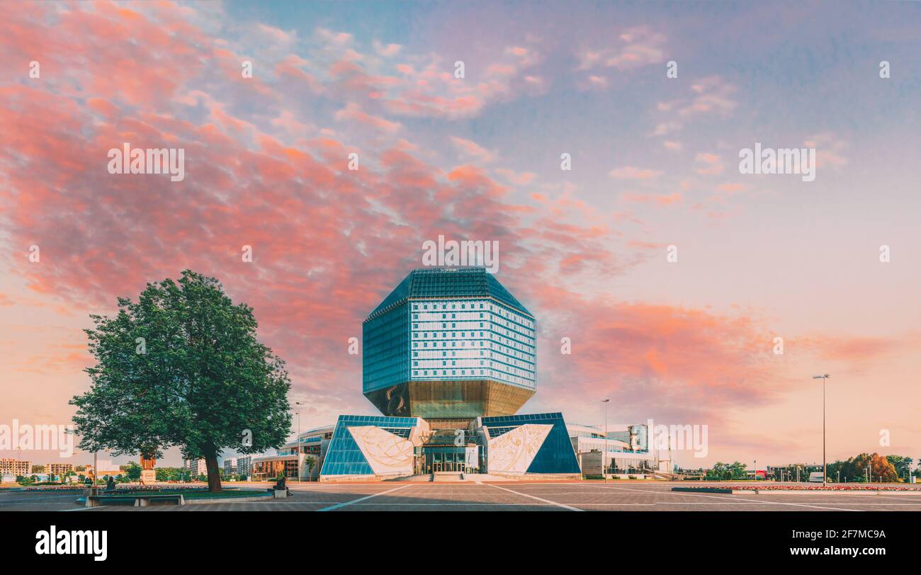 Minsk, Belarus. Panorama Panoramic View Of Building Of National Library ...
