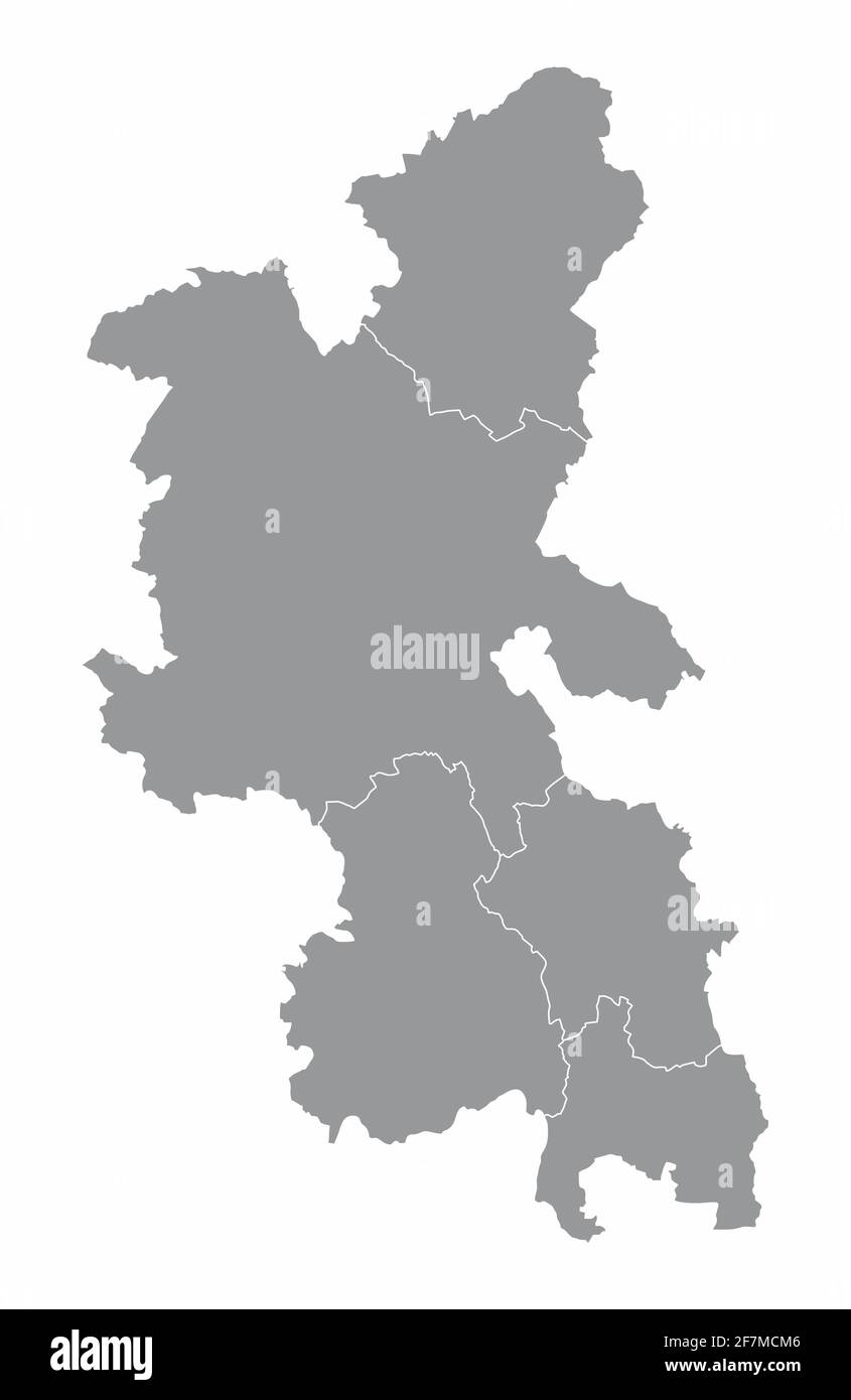 The Buckinghamshire county isolated map divided in districts, England ...