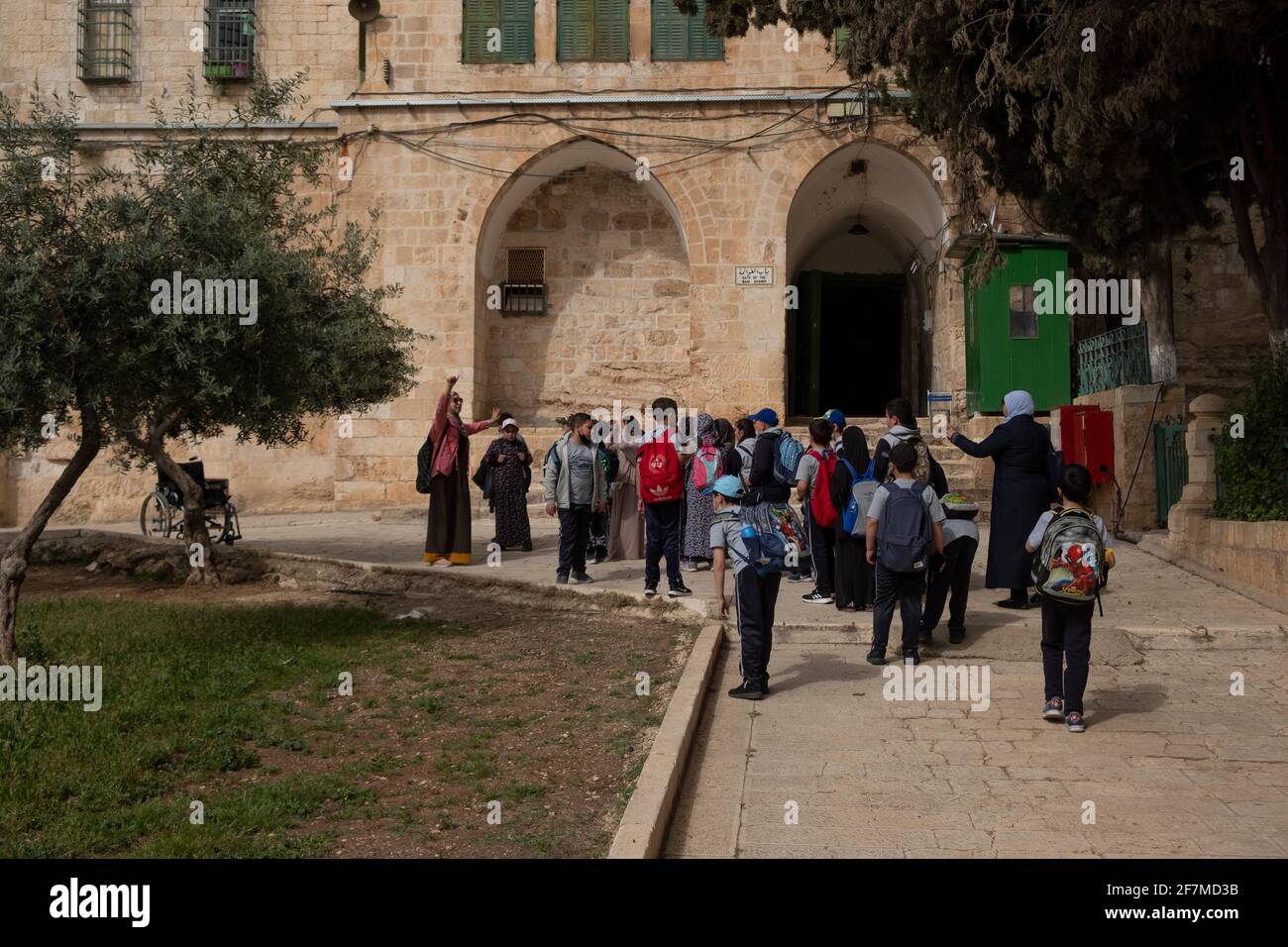 A group of Palestinian schoolchildren visiting the Temple Mount known ...