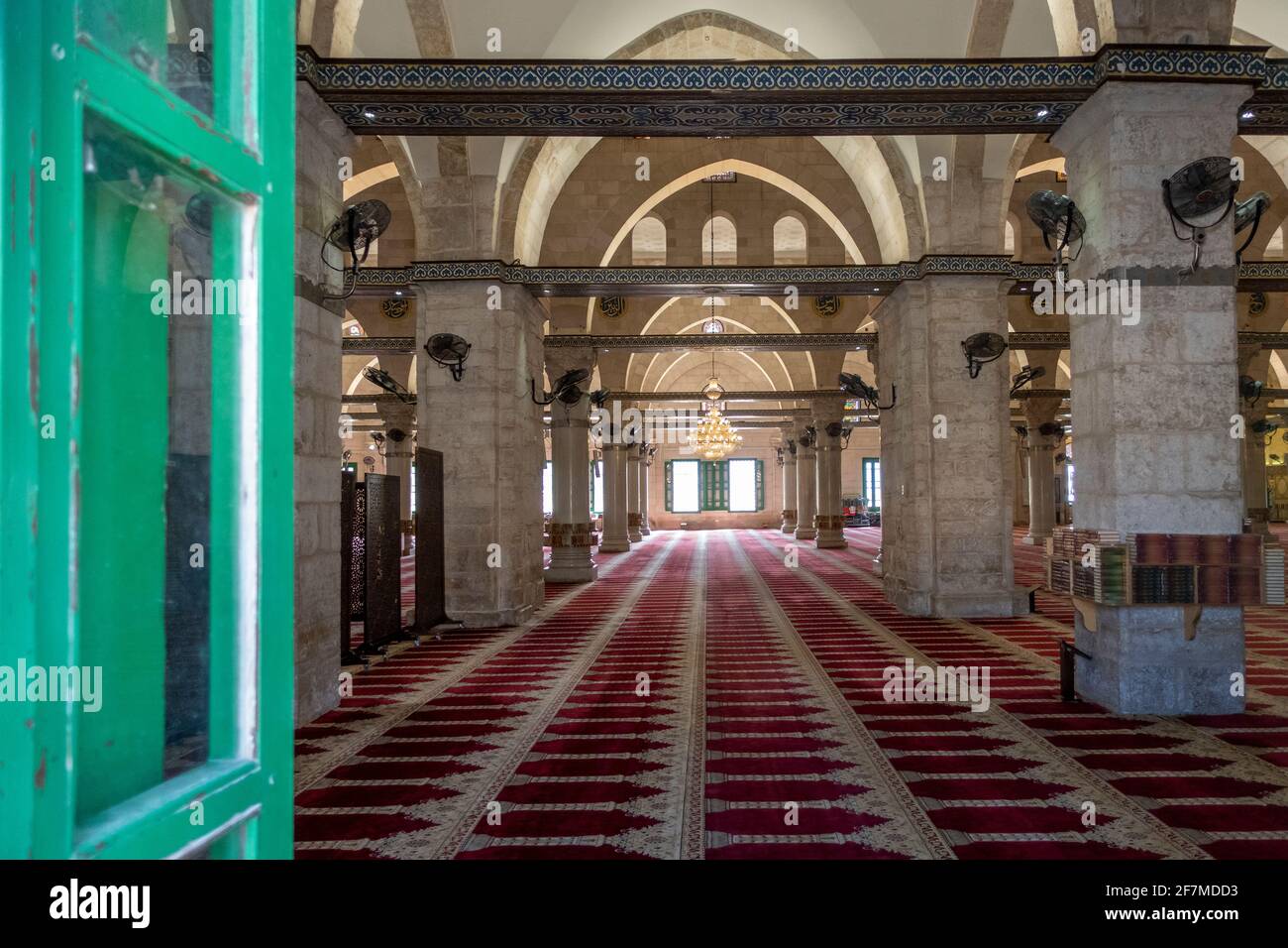 View of the hypostyle prayer hall of Al-Aqsa Mosque in the Temple Mount ...