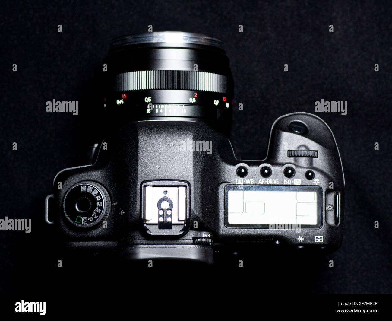 DSLR camera top view on black background Stock Photo - Alamy