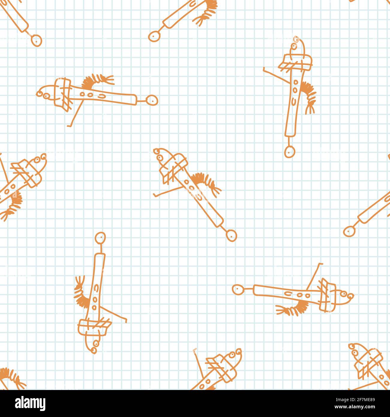 Cute crayon robot scribble kid doodle background. Hand drawn earthy ...