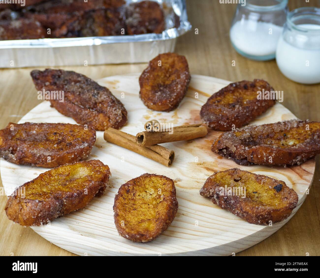 Traditional homemade Spanish Torrijas making a circle and three ...