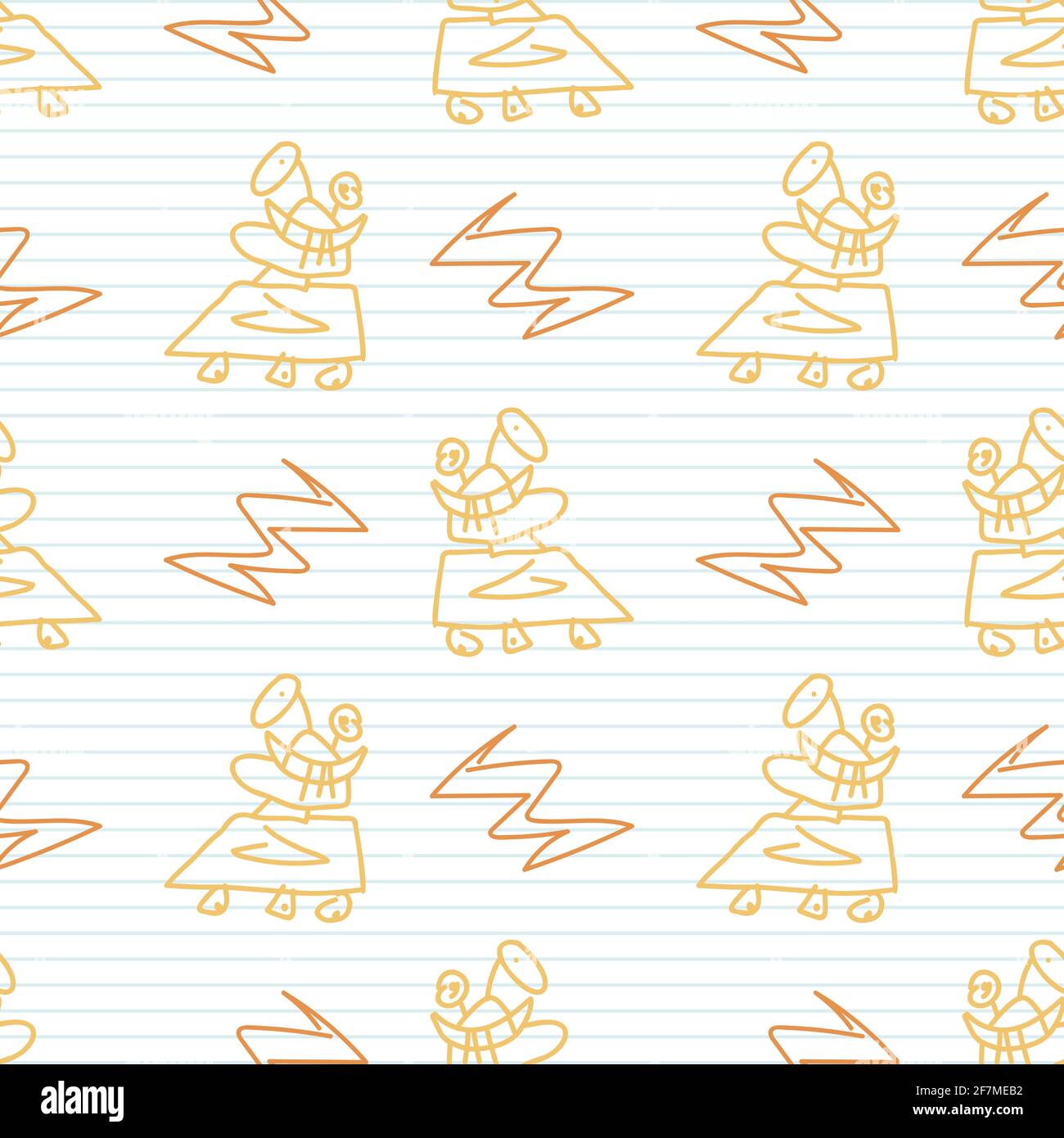 Cute crayon robot scribble kid doodle background. Hand drawn earthy ...