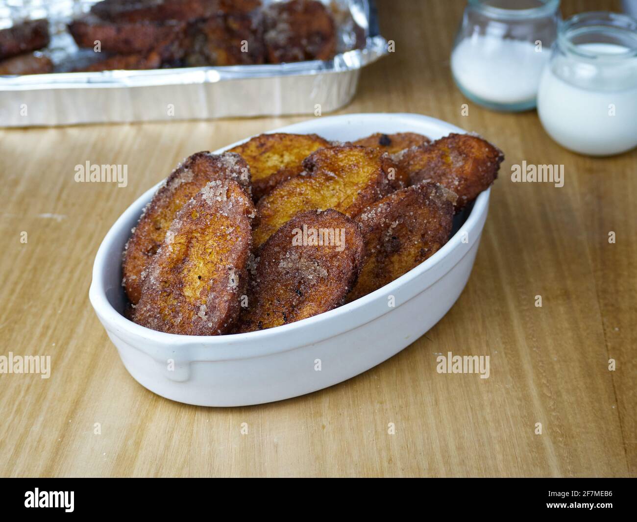 Traditional homemade Spanish Torrijas ceramic platter decorated with ...