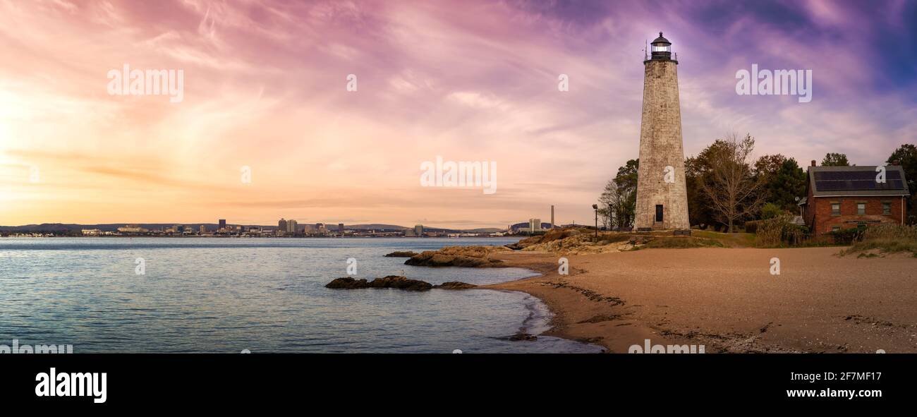 Panoramic view on a lighthouse on the Atlantic Ocean Coast Stock Photo ...