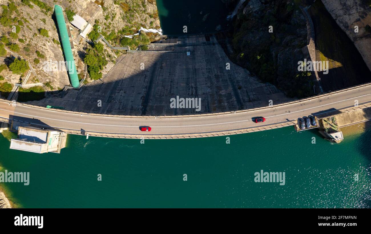 Aerial view of Camarasa Swamp and the Mu gorge (Segre river, La Noguera ...