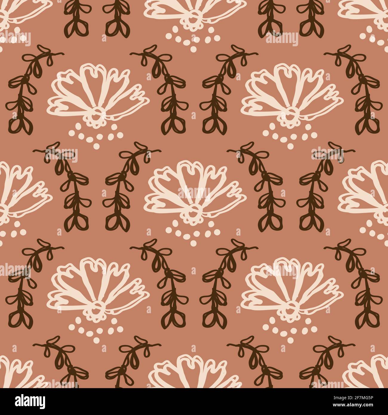 Seamless minimalist doodle floral pattern background. Calm boho earthy ...