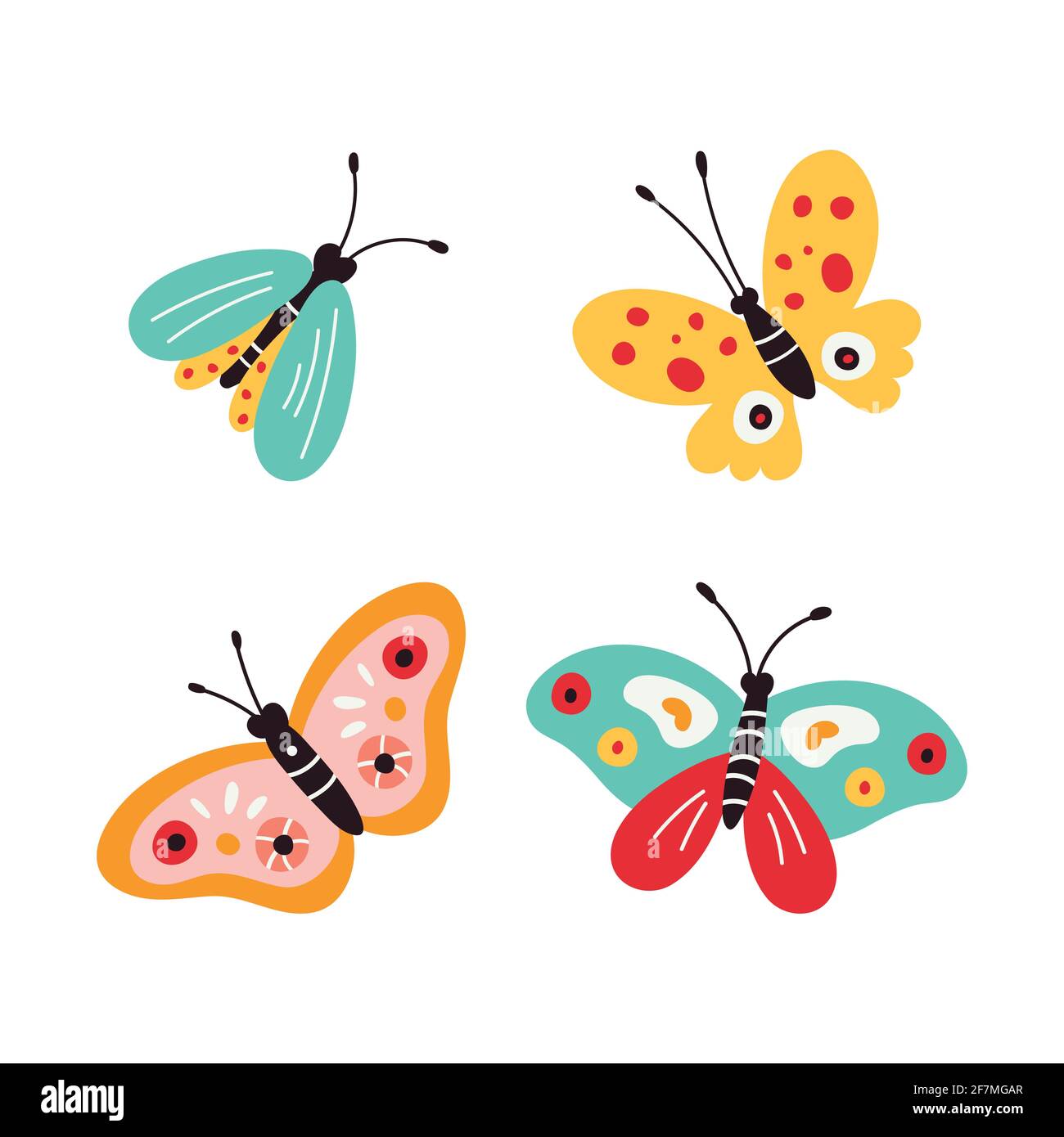 Set of butterflies, vector illustration isolated on white background ...