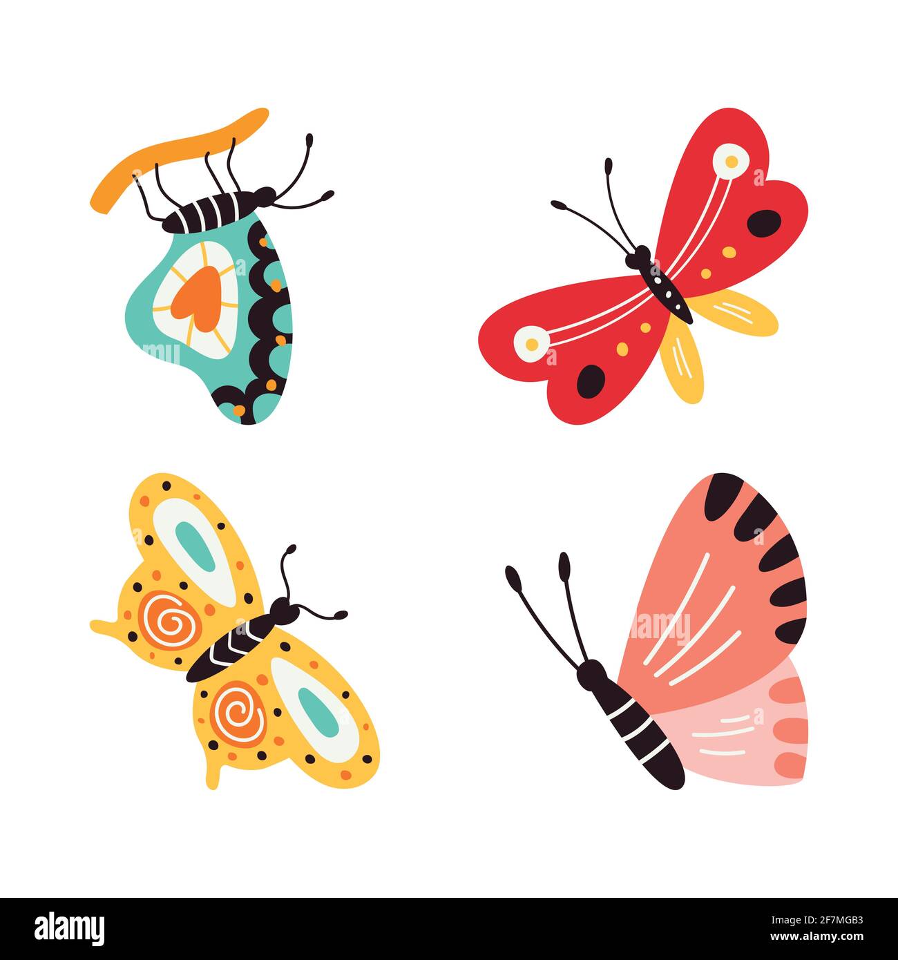 Set of butterflies, vector illustration isolated on white background ...