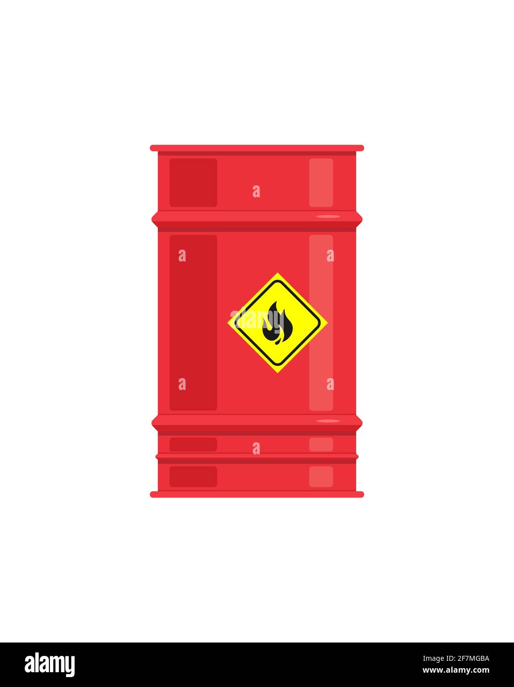 Red explosive barrel has a yellow warning sign with a flame symbol. The ...
