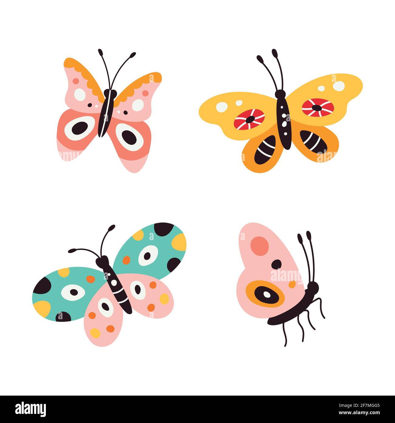 Set of butterflies, vector illustration isolated on white background ...