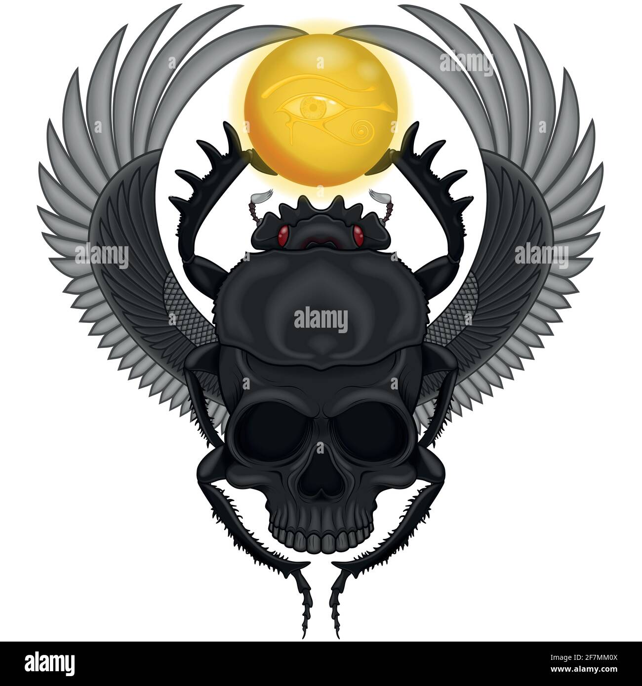 Vector design of scary winged scarab with skull, ancient egypt scarab ...