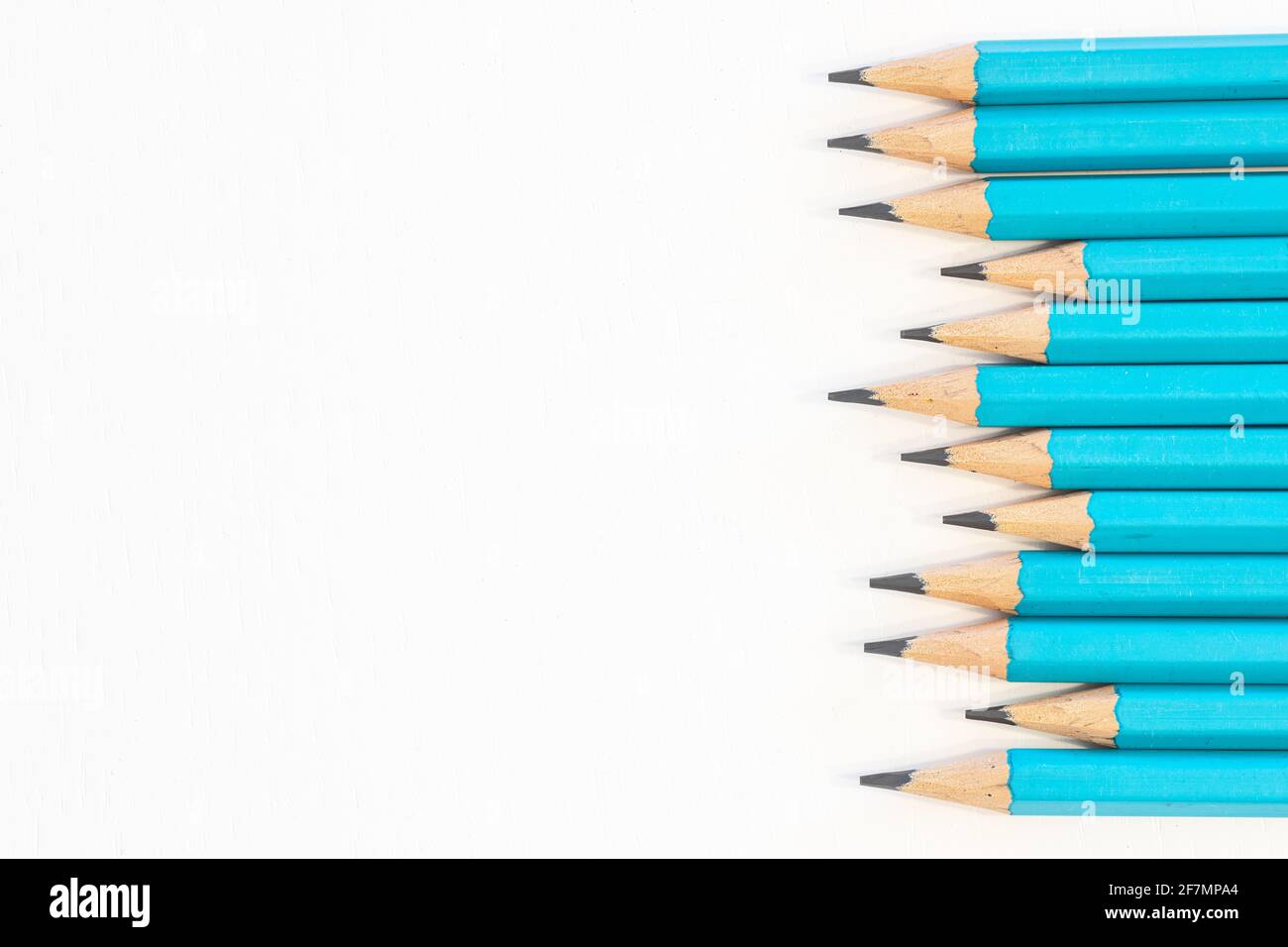 Close up blue pencils isolated on white background with copy space on ...