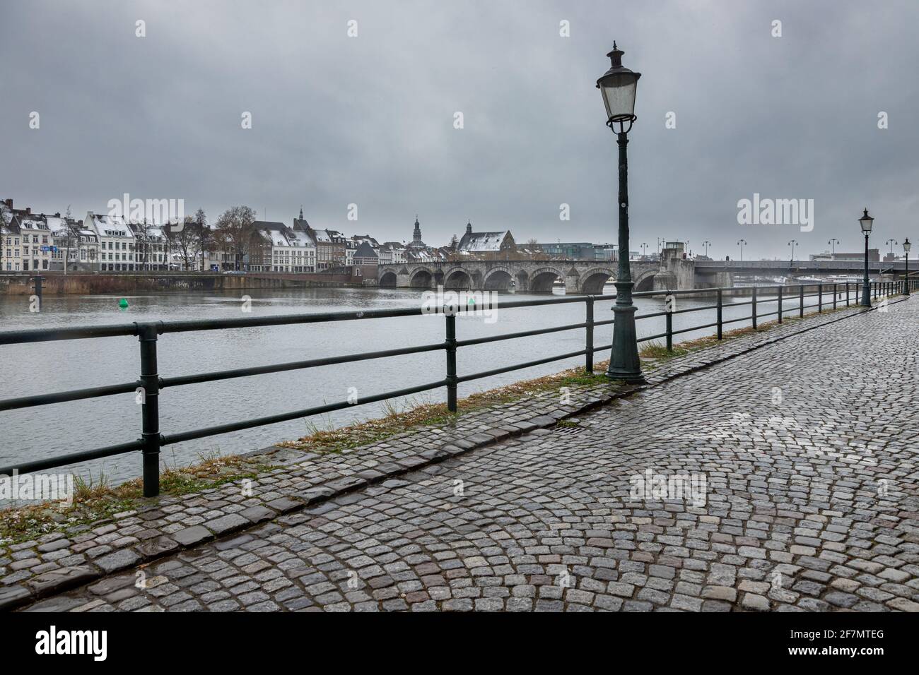 Downtown view on the city of Maastricht during an unusual snow fall in ...