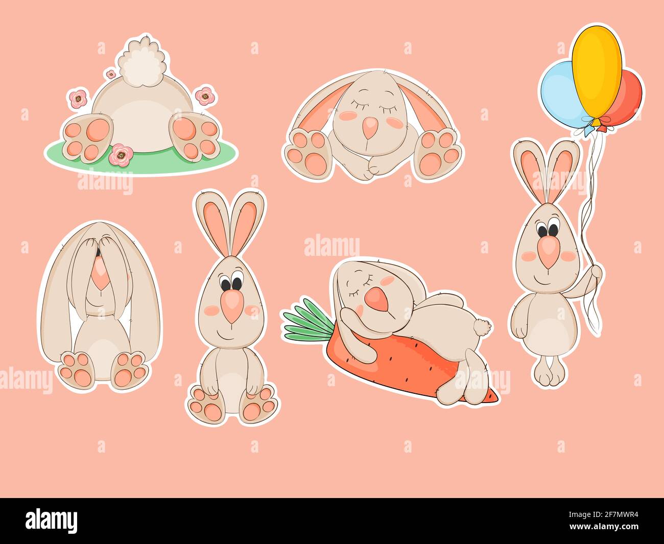 Cute bunny stickers, cartoon animals. Vector illustration Stock Vector ...