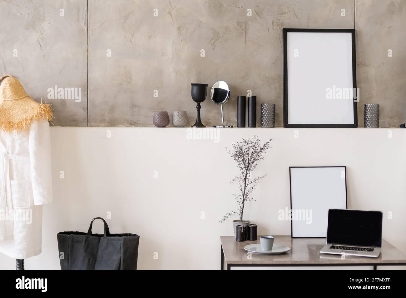 Modern living room interior with canvas on the wall. Photos on canvas ...