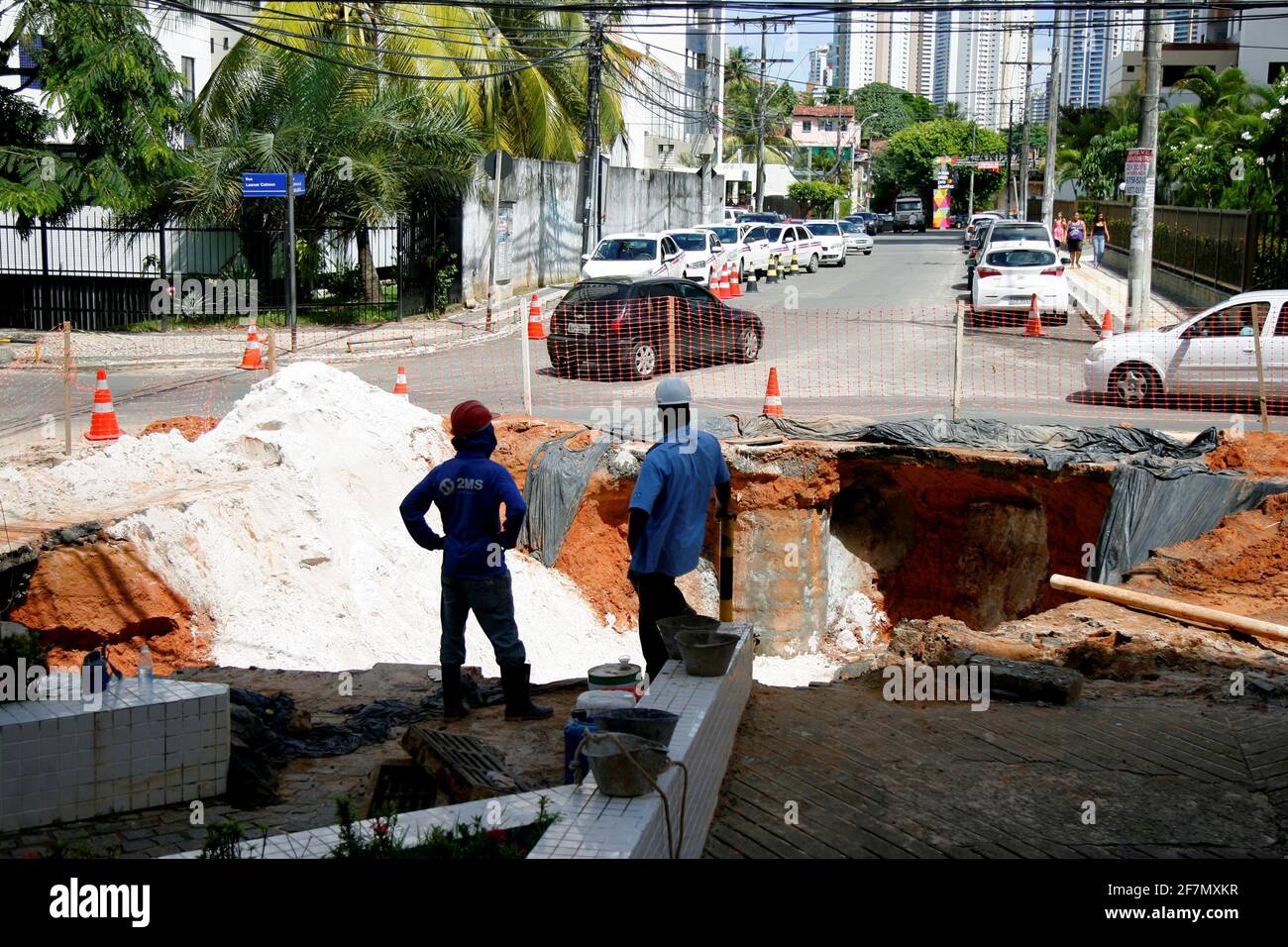 salvador, bahia / brazil - april 4, 2015: Crater opens in sewerage due ...