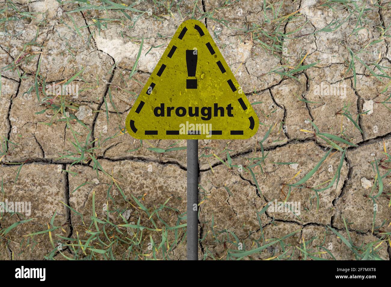 yellow drought hazard sign on cracked dry ground background Stock Photo ...