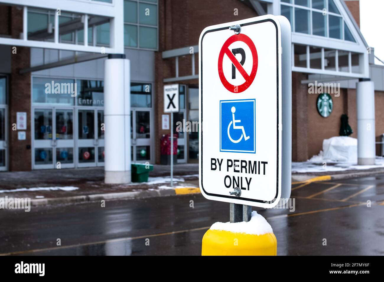 London, Ontario, Canada - February 15 2021: No parking, by permit only ...