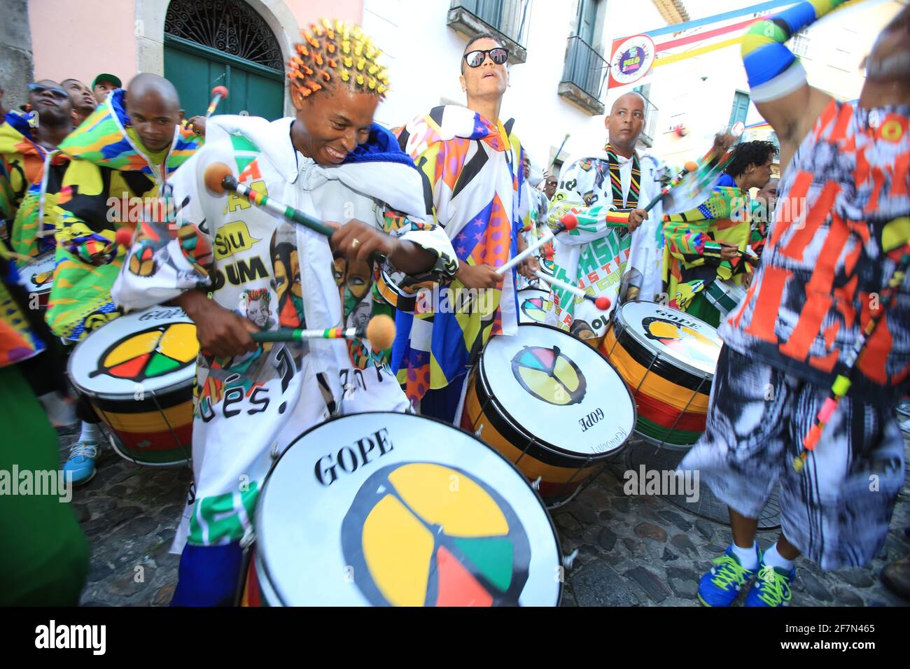 salvador, bahia / brazil - april 25, 2017: Members of the Olodum Band ...