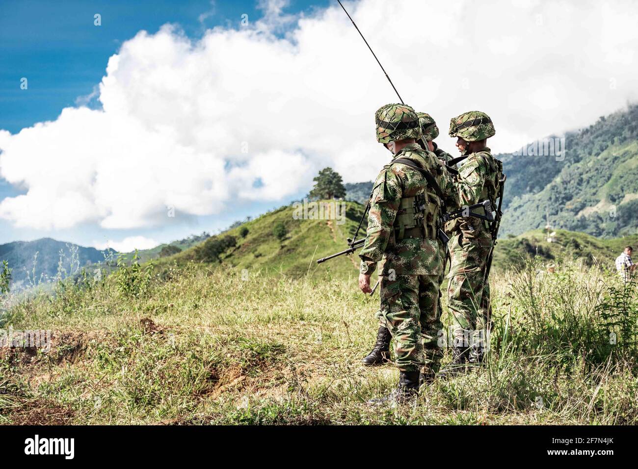 Colombian soldiers during a military operation in the mountains of ...