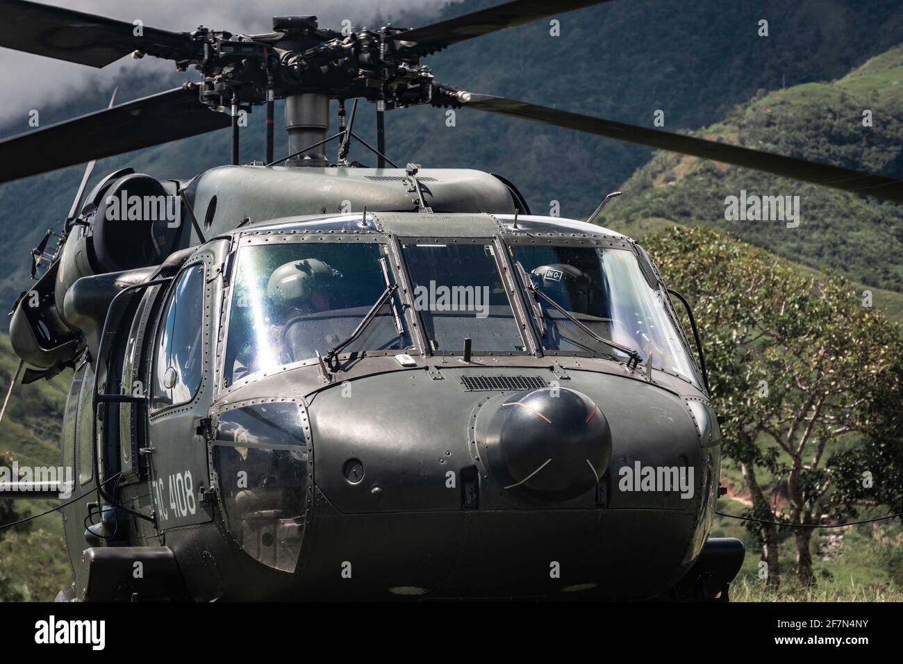 Colombian Military Black Hawk Helicopter with soldiers in the operation ...