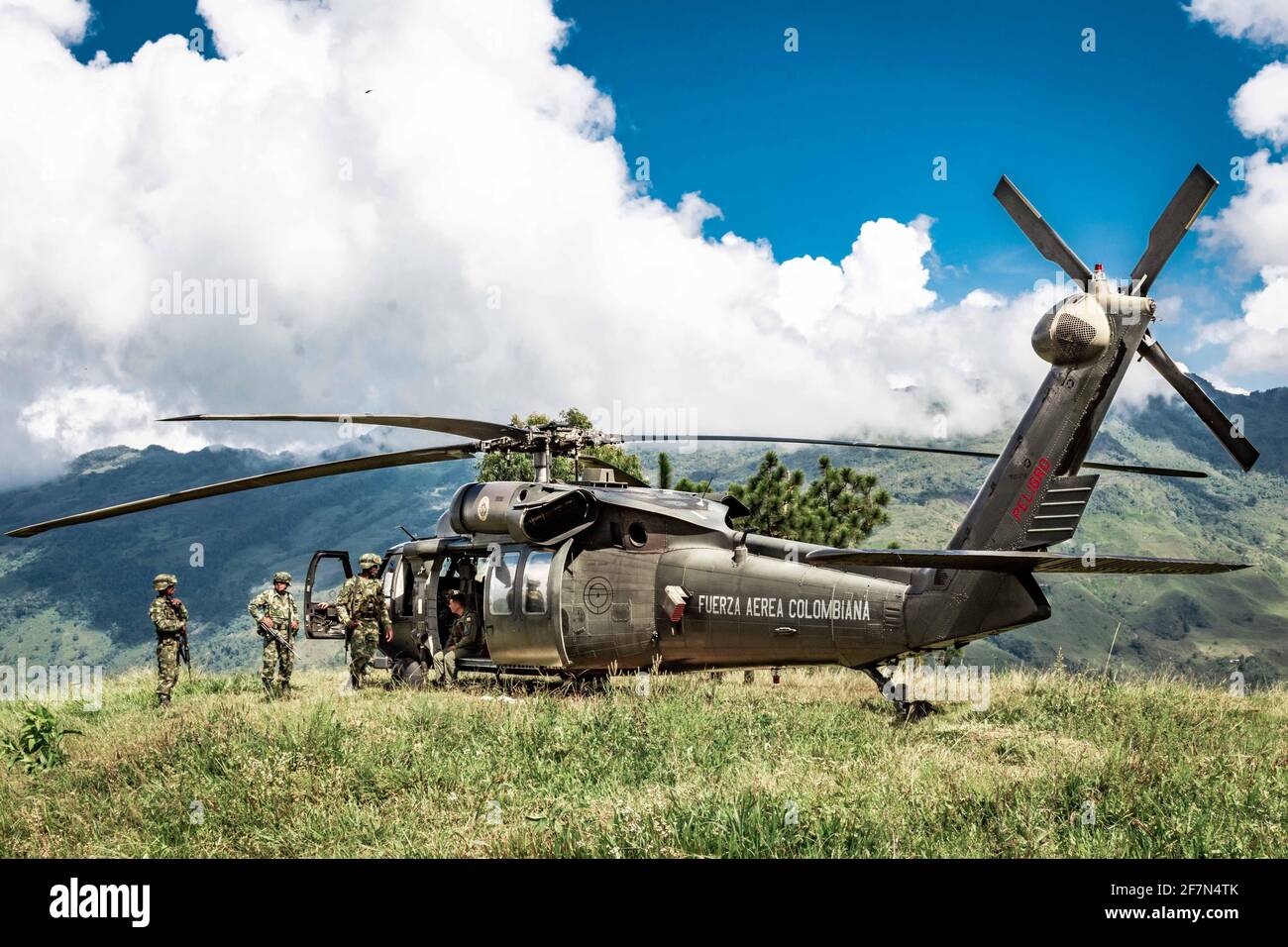 Colombian Military Black Hawk Helicopter with soldiers in the operation ...