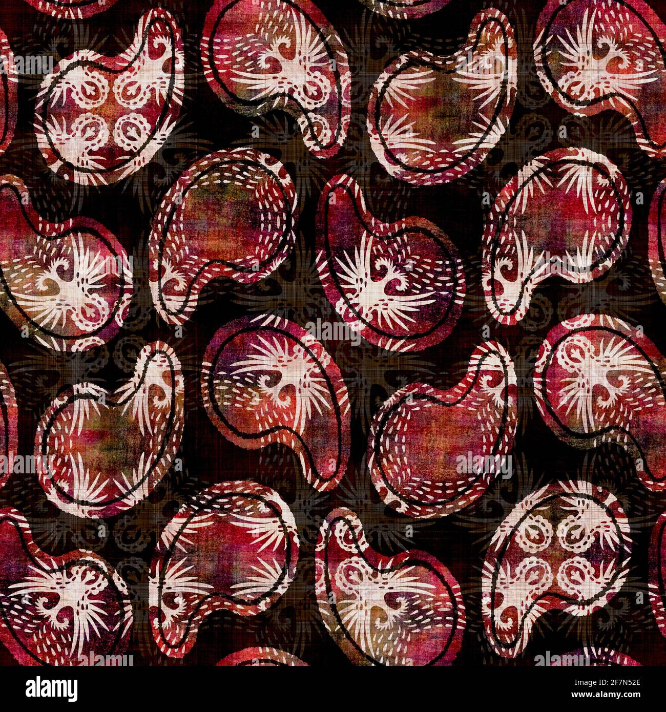 Seamless dark paisley block print background. Boho ethnic soft ...