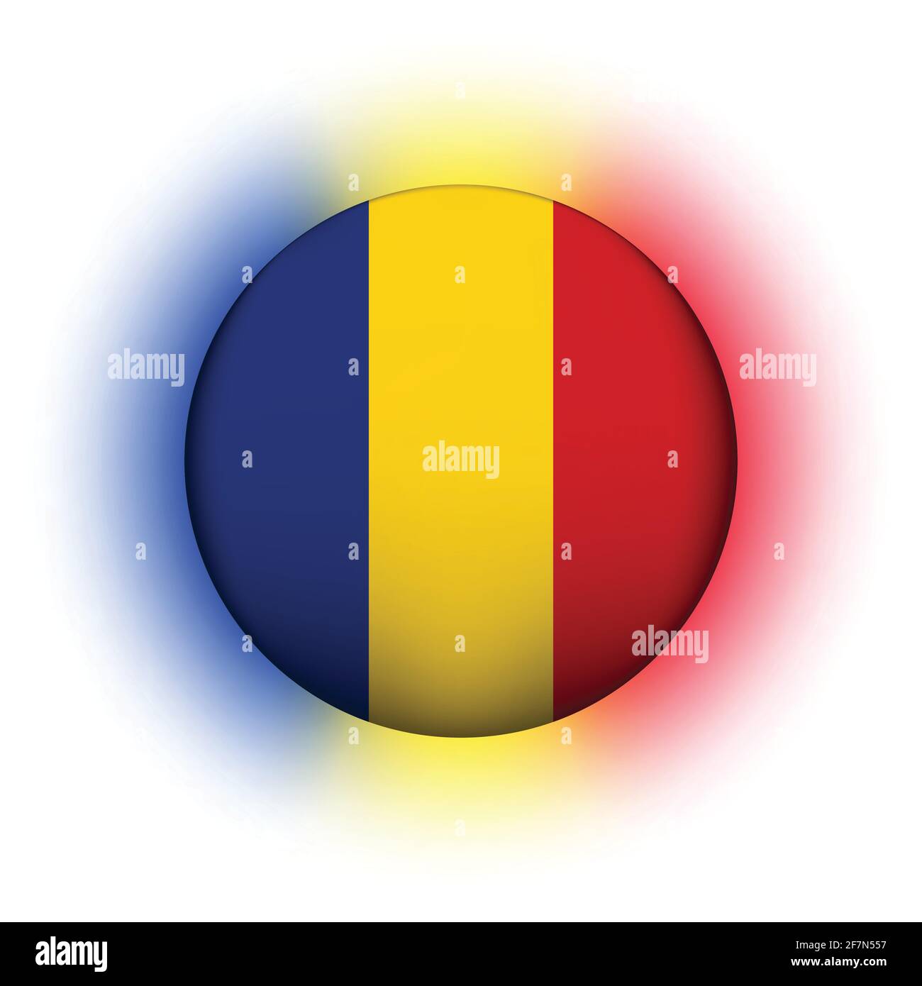 Glass light ball with flag of Romania. Round sphere, template icon ...