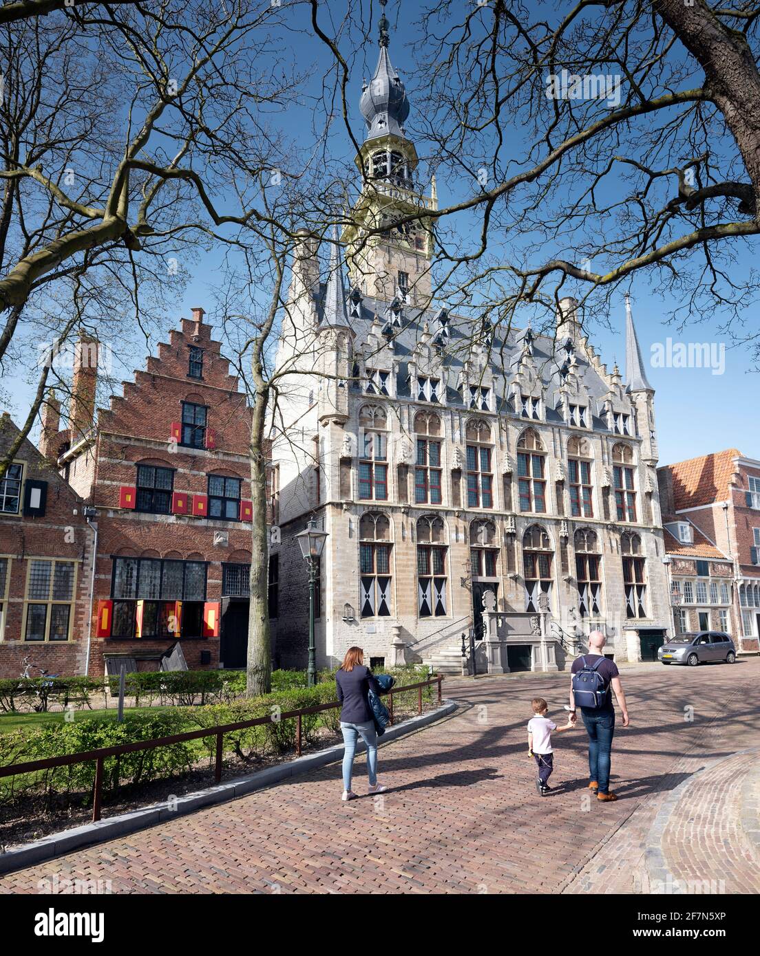 people enjoy sunny spring day in old dutch town of Veere in zeeland ...