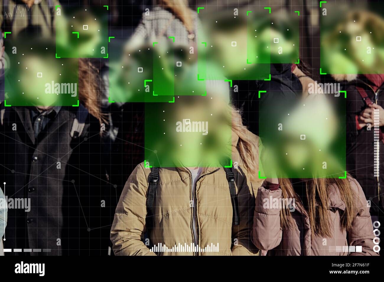 Concept of surveillance camera on the street for people and scanning ...