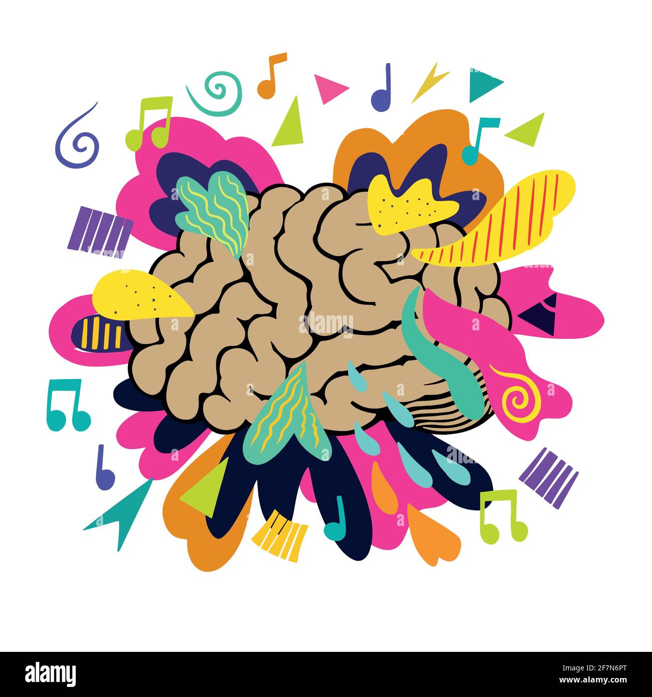 Bright brain concept with various colorful shapes and geometric ...