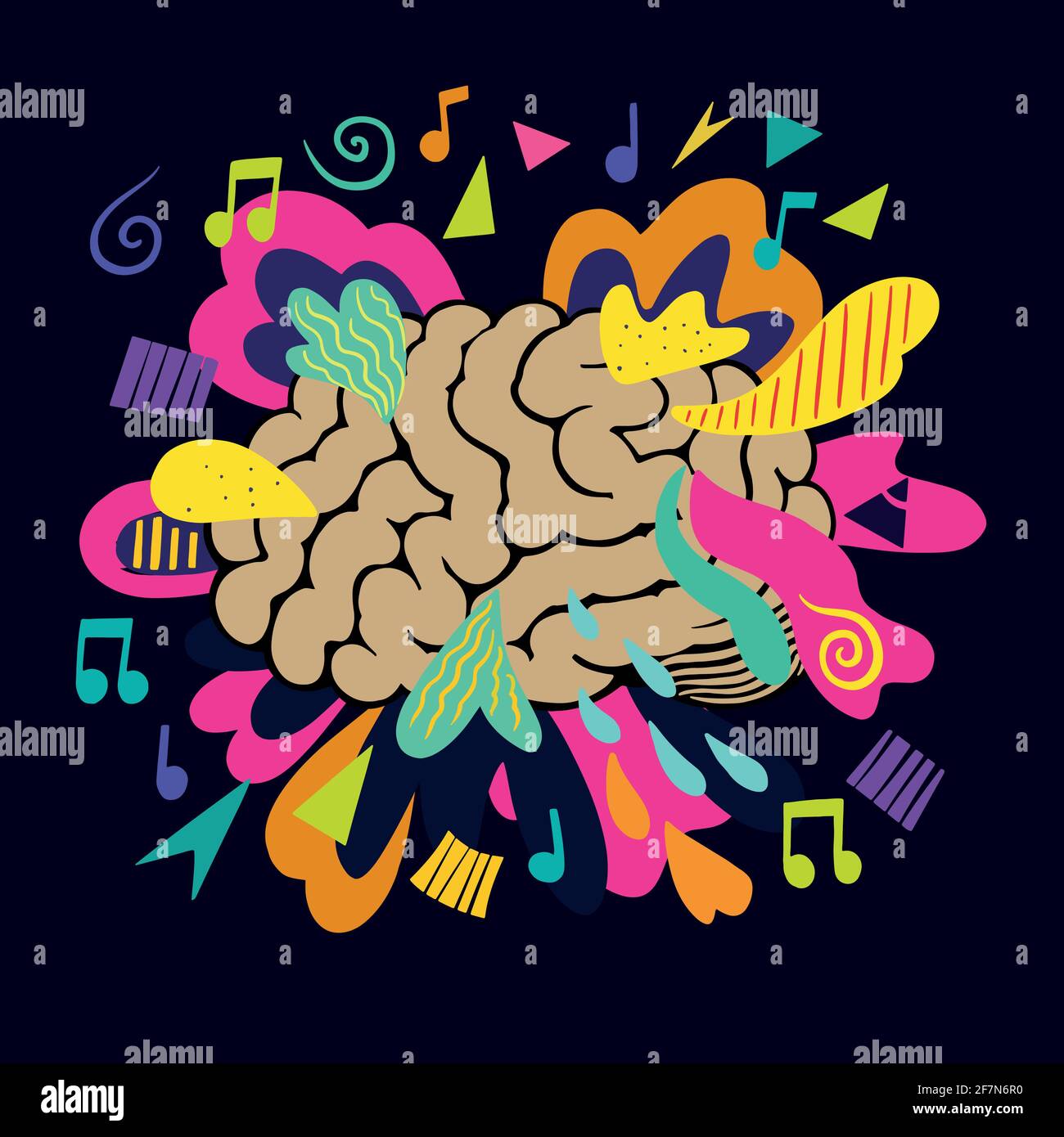 Bright brain concept with various colorful shapes and geometric ...