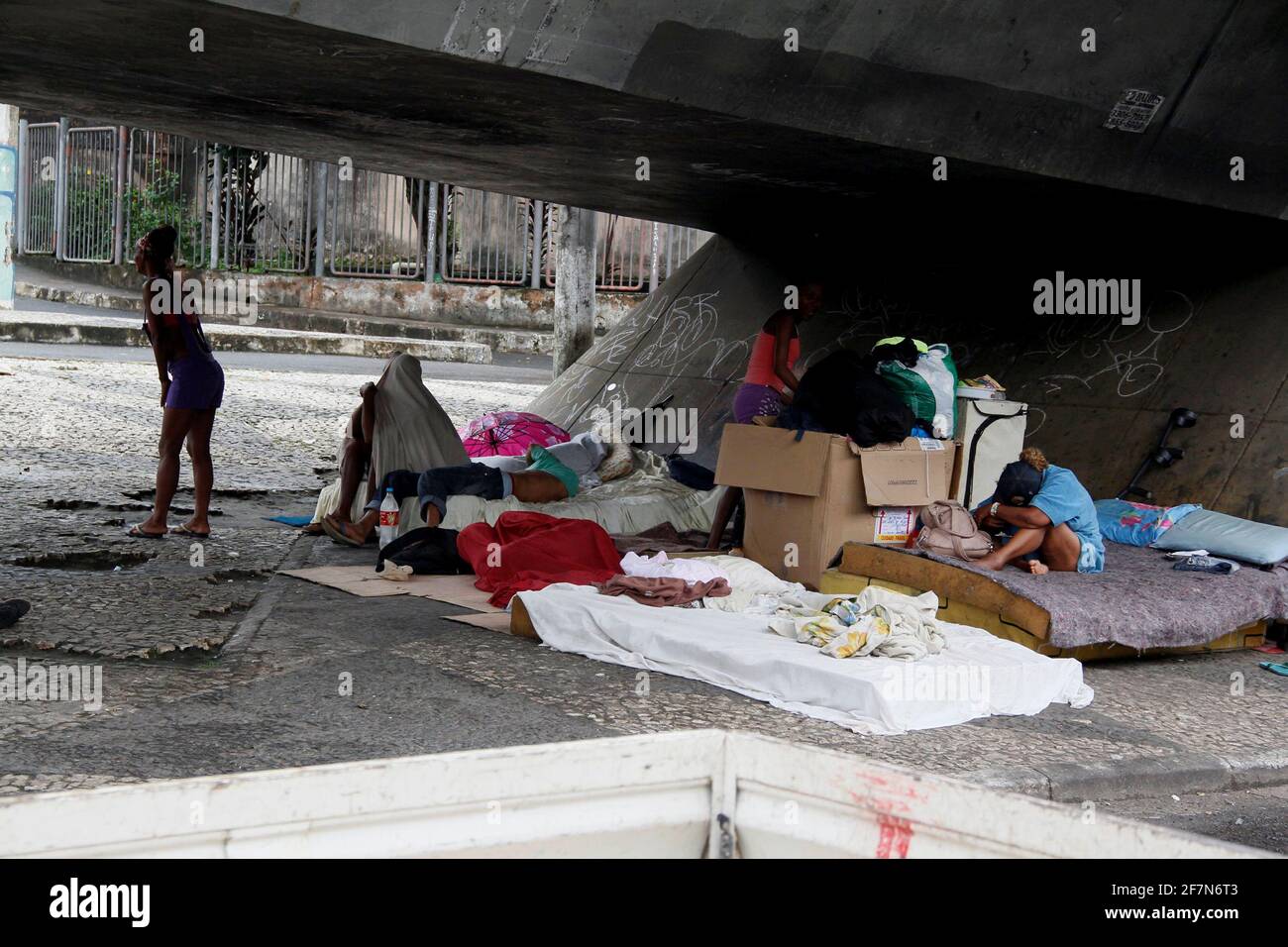 salvador, bahia / brazil - may 20, 2013: homeless people are seen under ...