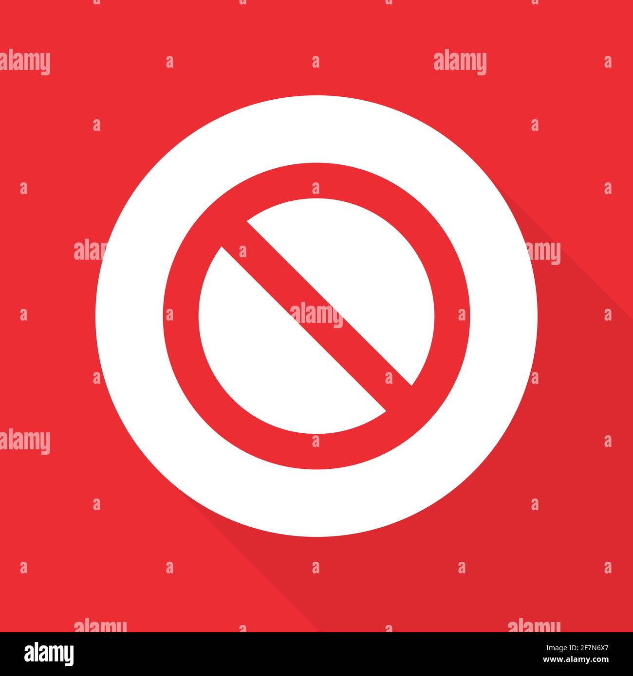 Ban red vector icon. Prohibited sign in flat style on red background ...