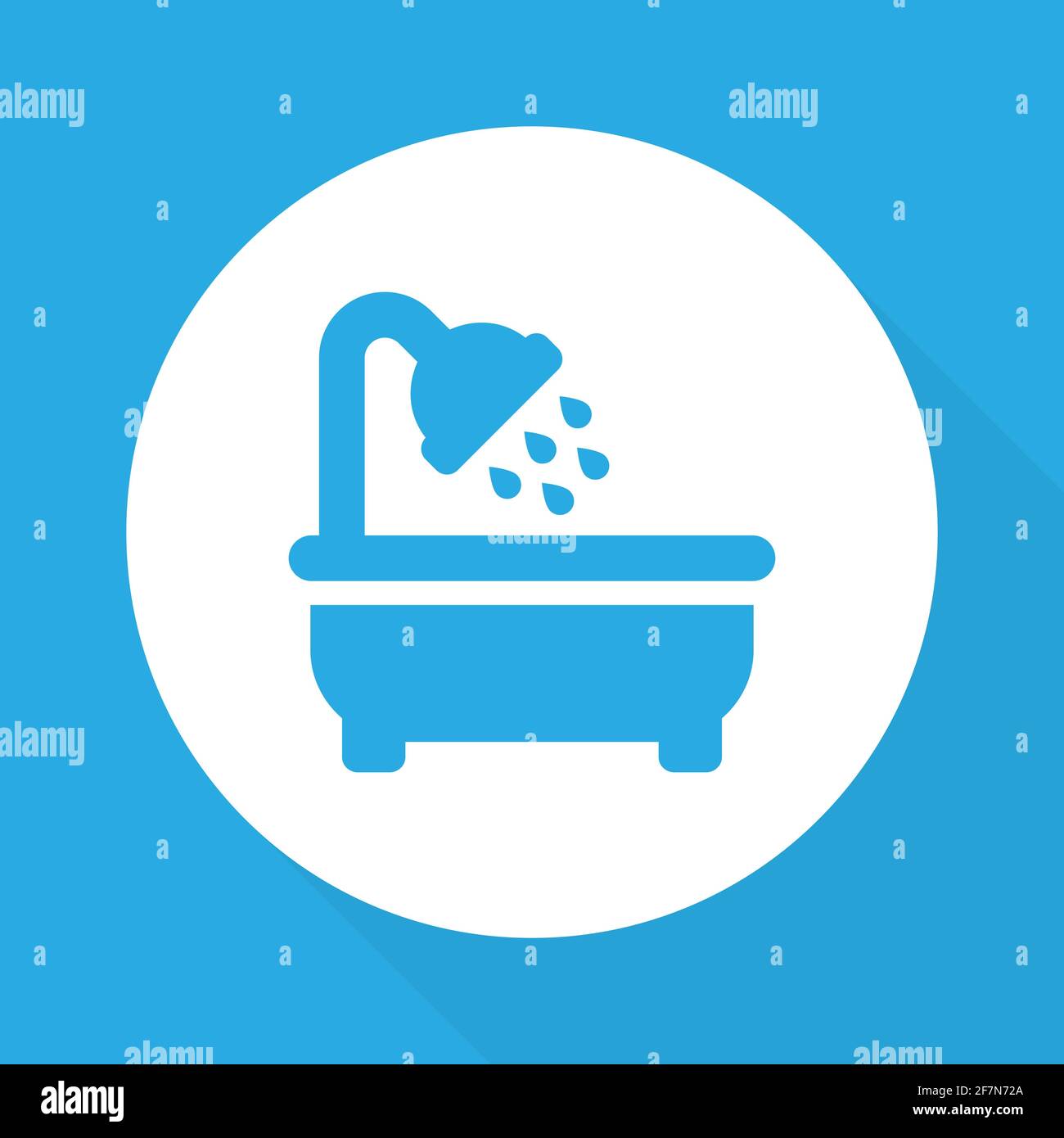 Shower vector icon. Bathroom symbol in flat style on blue background ...