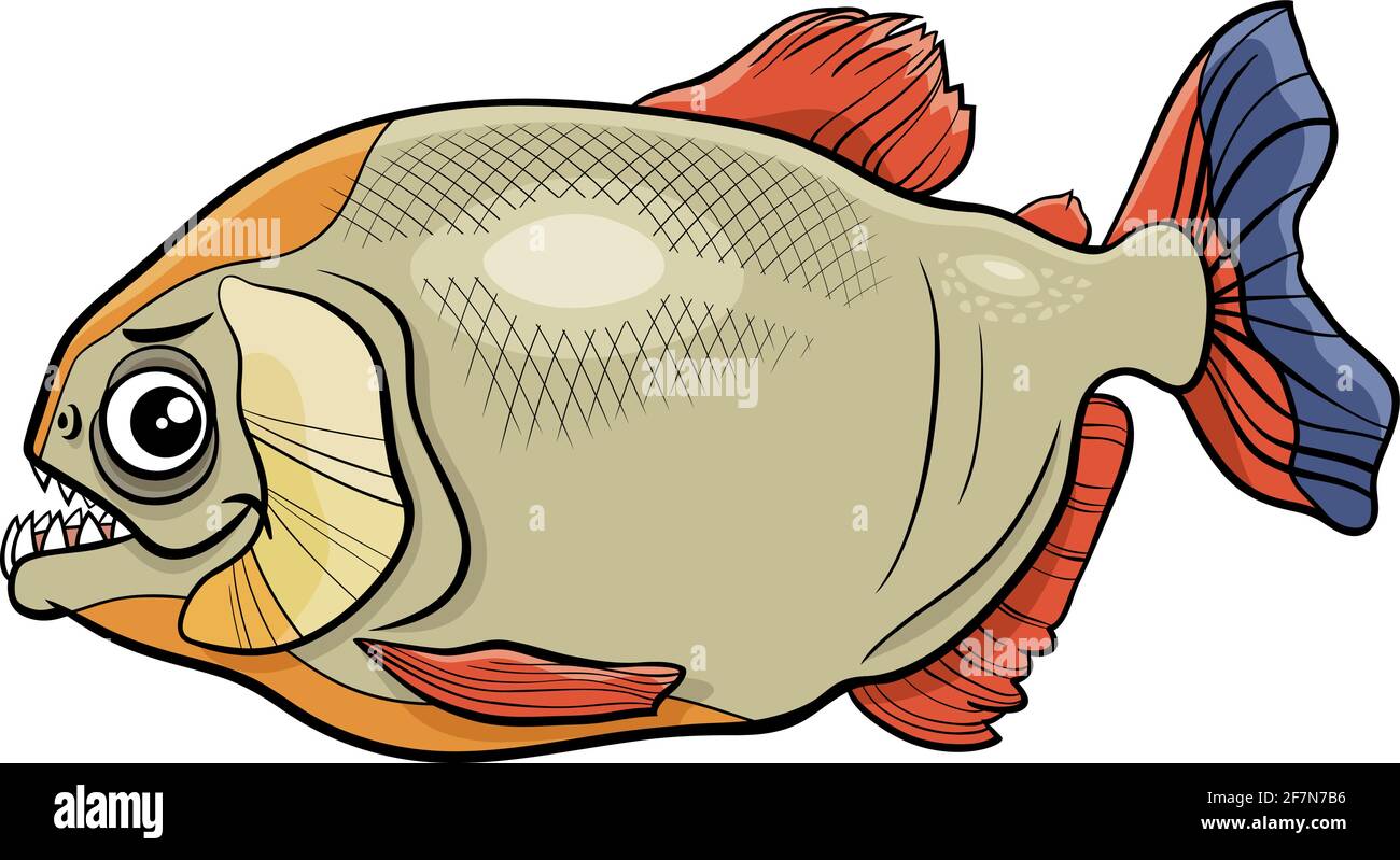 Cartoon illustration of piranha fish animal character Stock Vector ...