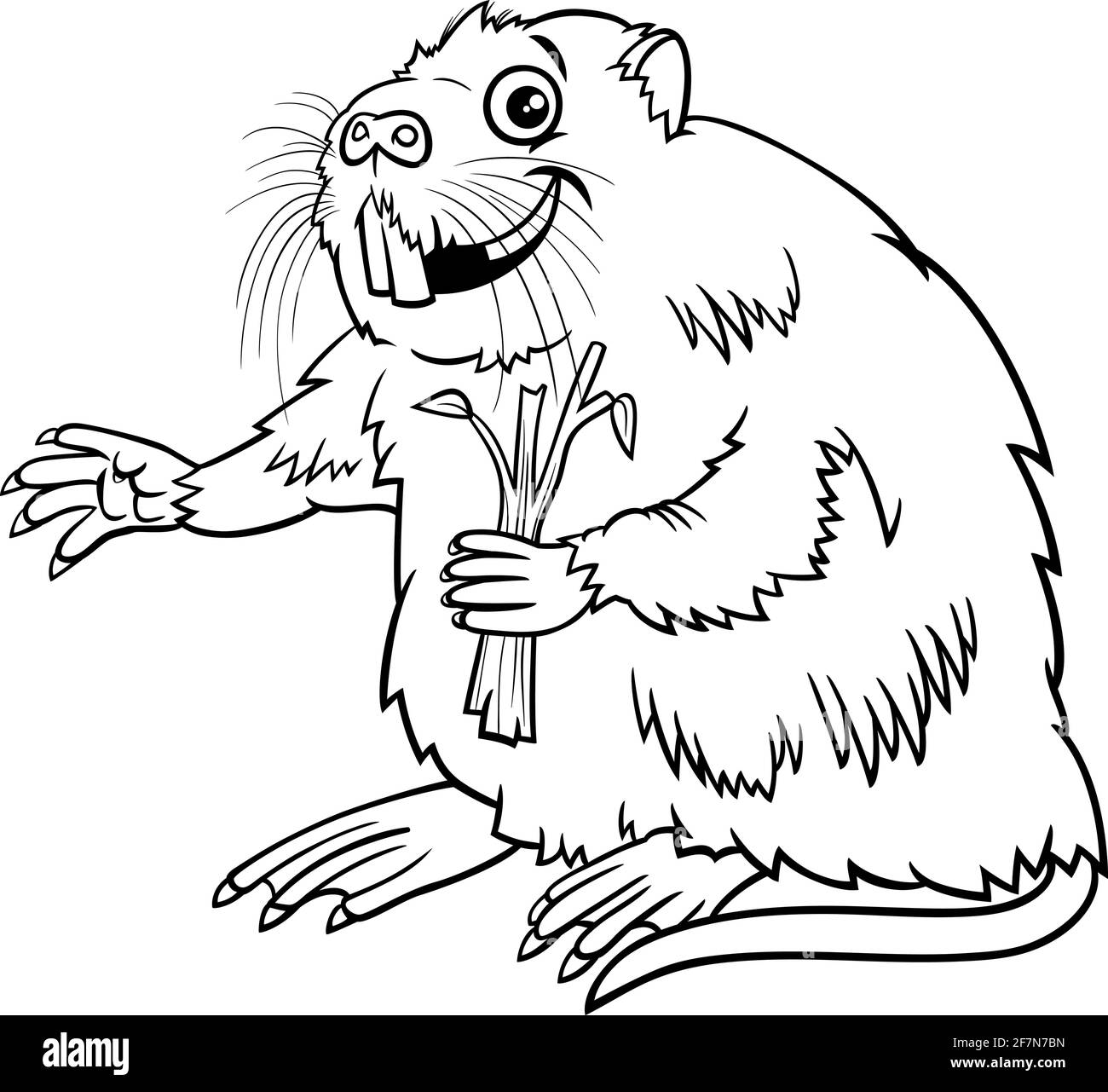 Black and white cartoon illustration of nutria or coypu comic animal ...
